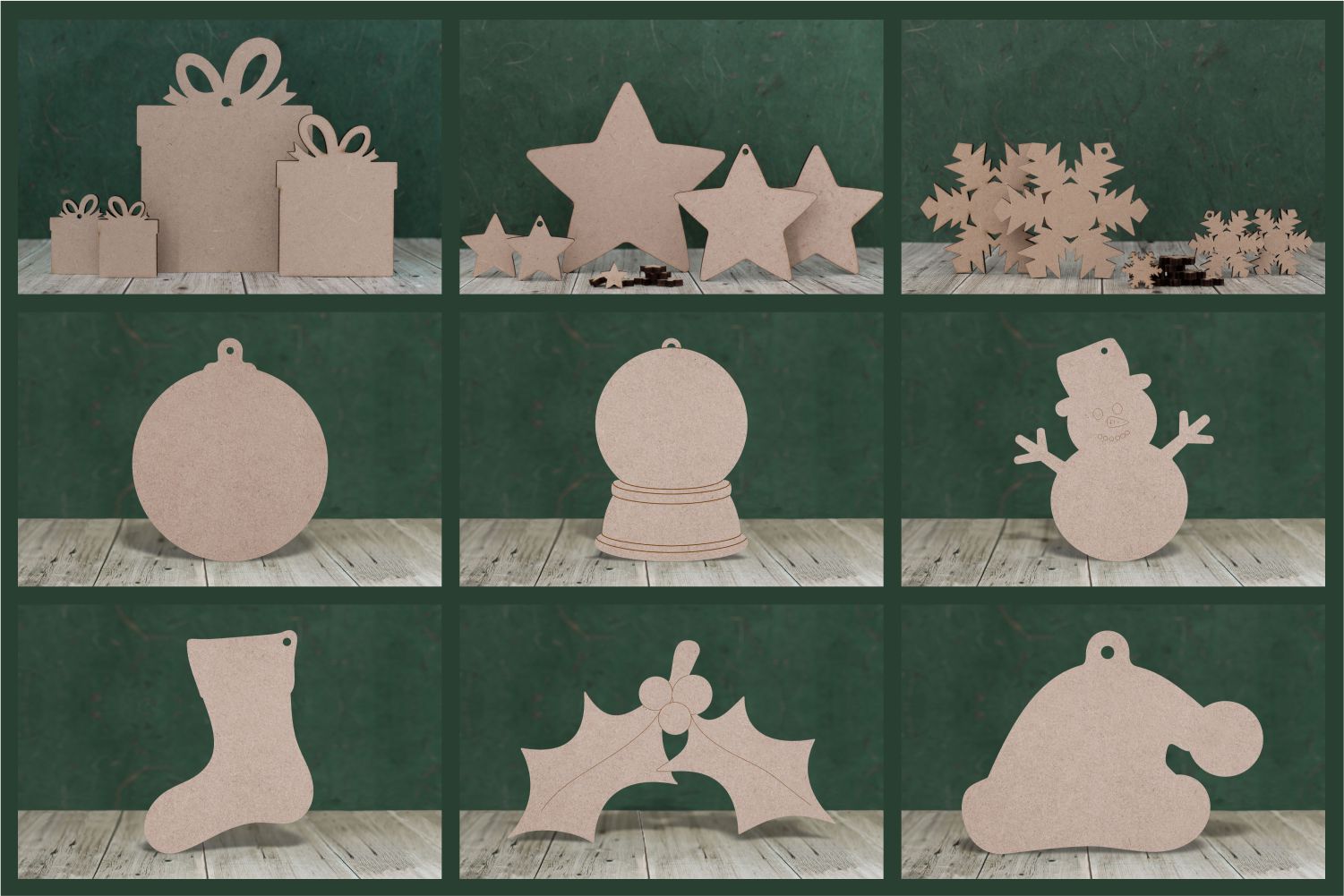 MDF Christmas shapes and blanks - 3mm thick MDF cut-outs for craft