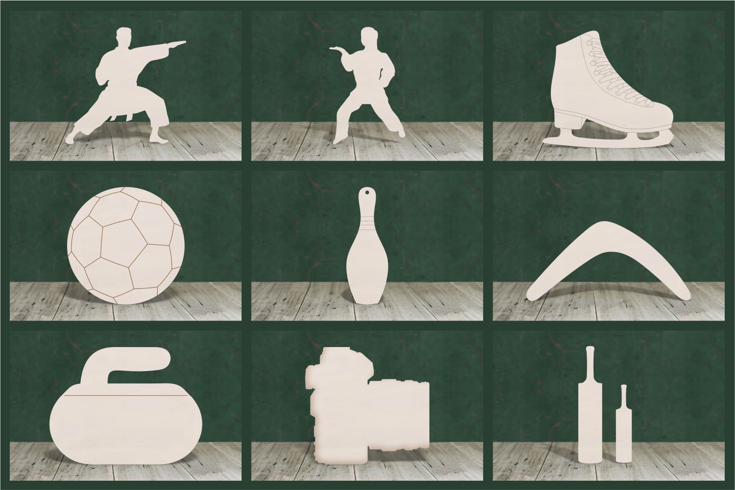Wooden sport and leisure themed craft shapes and blanks - 4mm Plywood
