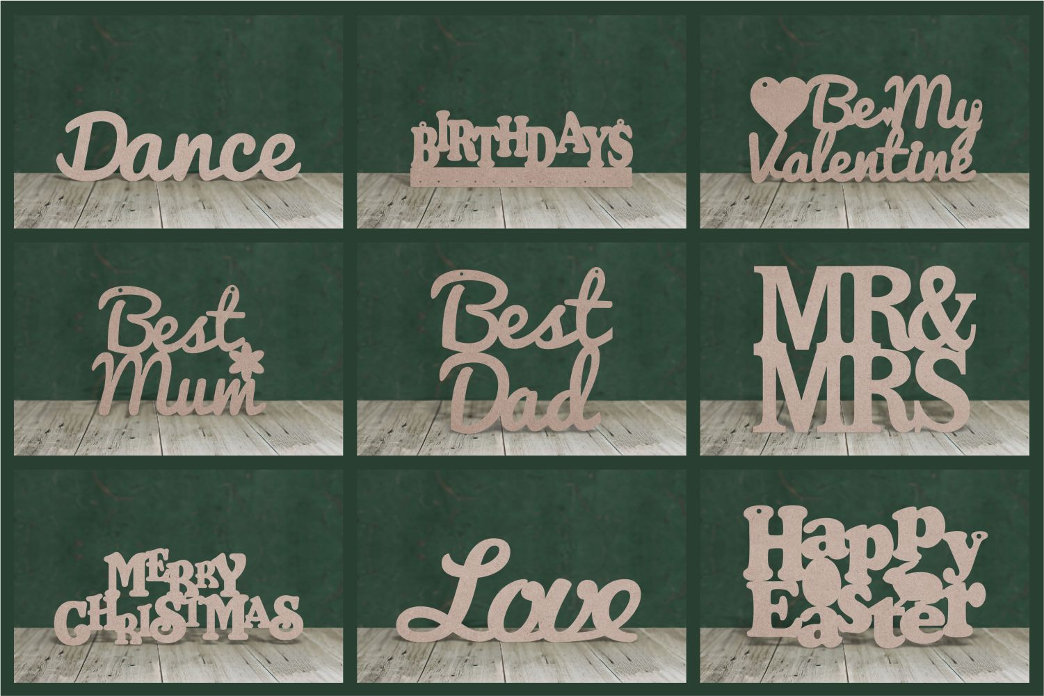 Words, Texts and Sayings wooden cut-outs for craft - 3mm thick MDF